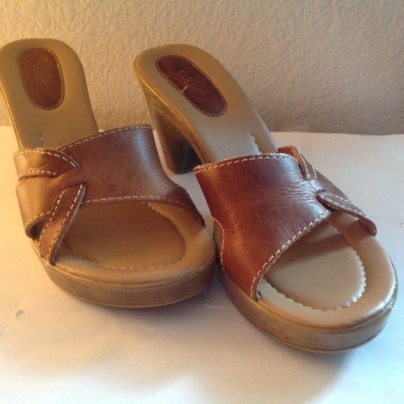 FIONI Clothing | Shoes | Fioni Womens Brown Leather Strap Slip On Wedge ...